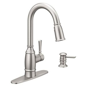 moen noell single-handle pull-down sprayer kitchen faucet with reflex and soap dispenser in spot resist stainless