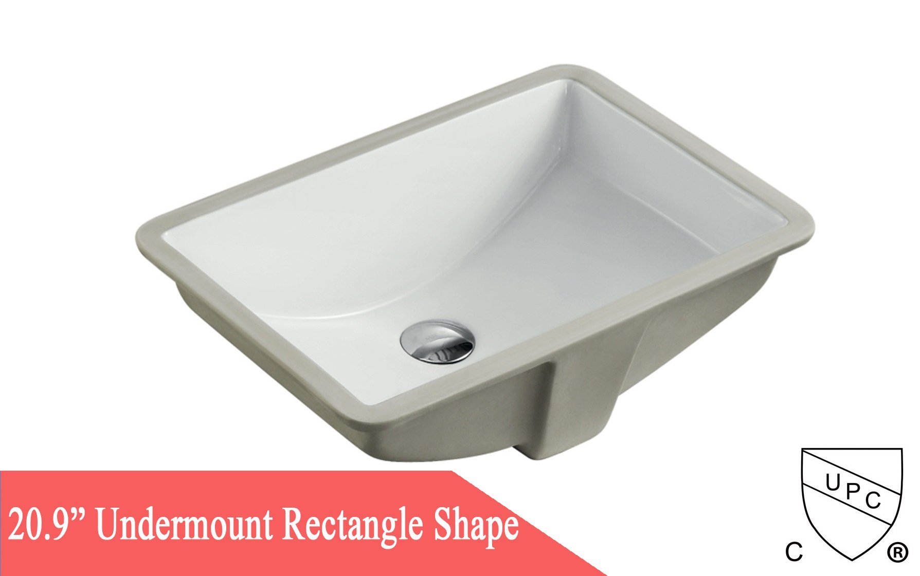 KINGSMAN 20.9 Inch Durable Rectrangle Undermount Vitreous Ceramic Lavatory Vanity Bathroom Sink - Pure White (20.9 Inch)