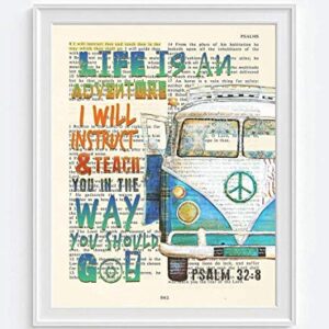 Psalm 32:8, Luke 24:2, Christian Art Prints, Set of 2, Unframed, Classic Antique Car Van Bible Verse Scripture Wall Decor Poster, 8x10 Inches