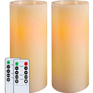 Homemory 9" x 3" Flameless Candles Battery Operated, Flickering LED Pillar Candles with Timers and 2 Remote Controls, Indoor Only, Flat Top, Ivory White Wax, Set of 2