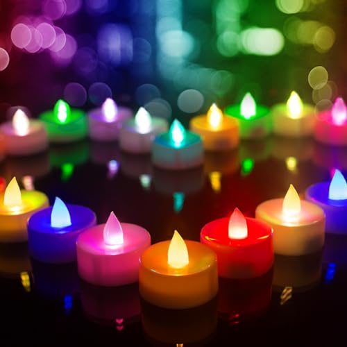 BEICHI Color Changing LED Tea Lights Bulk, 24 Pcs Flameless Tealight Candles with Colorful Lights, Battery Operated Colored Fake Candles, No Flickering Light, [White Base]