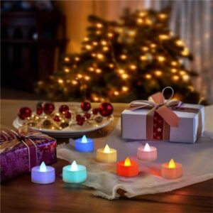 BEICHI Color Changing LED Tea Lights Bulk, 24 Pcs Flameless Tealight Candles with Colorful Lights, Battery Operated Colored Fake Candles, No Flickering Light, [White Base]