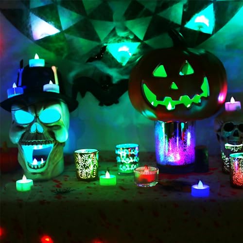 BEICHI Color Changing LED Tea Lights Bulk, 24 Pcs Flameless Tealight Candles with Colorful Lights, Battery Operated Colored Fake Candles, No Flickering Light, [White Base]