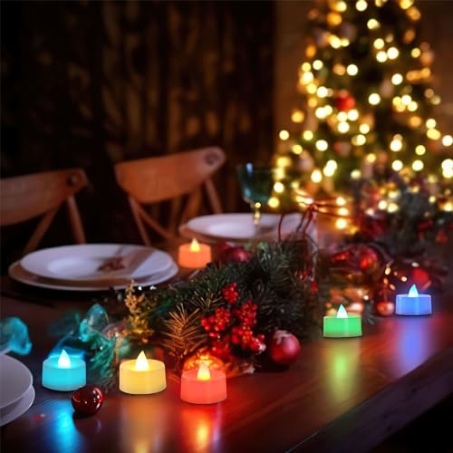 BEICHI Color Changing LED Tea Lights Bulk, 24 Pcs Flameless Tealight Candles with Colorful Lights, Battery Operated Colored Fake Candles, No Flickering Light, [White Base]