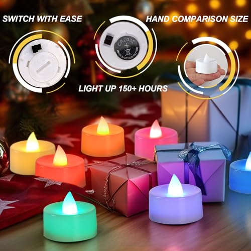 BEICHI Color Changing LED Tea Lights Bulk, 24 Pcs Flameless Tealight Candles with Colorful Lights, Battery Operated Colored Fake Candles, No Flickering Light, [White Base]