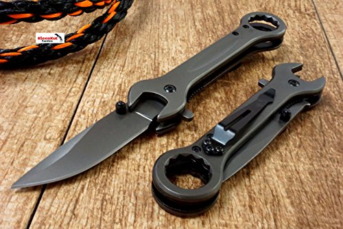 NEW 7.5" Rainbow Wrench Tactical SPRING ASSISTED Open FOLDING POCKET KNIFE Multi-Tool 4 Colors Gold Rainbow Blue Gray Stainless Steel Blade Great Gift for Boyfriend or Husband (Gray)