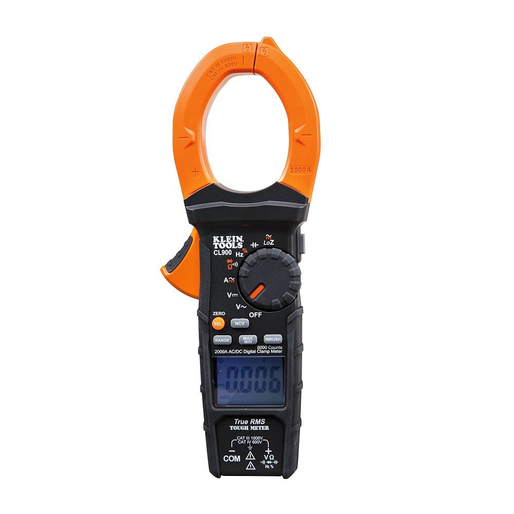 Klein Tools CL900 Digital Clamp Meter, Autoranging TRMS, AC/DC Voltage/Current, 2000A, LoZ , Continuity, Frequency, NCVT, Temp, More, 1000V