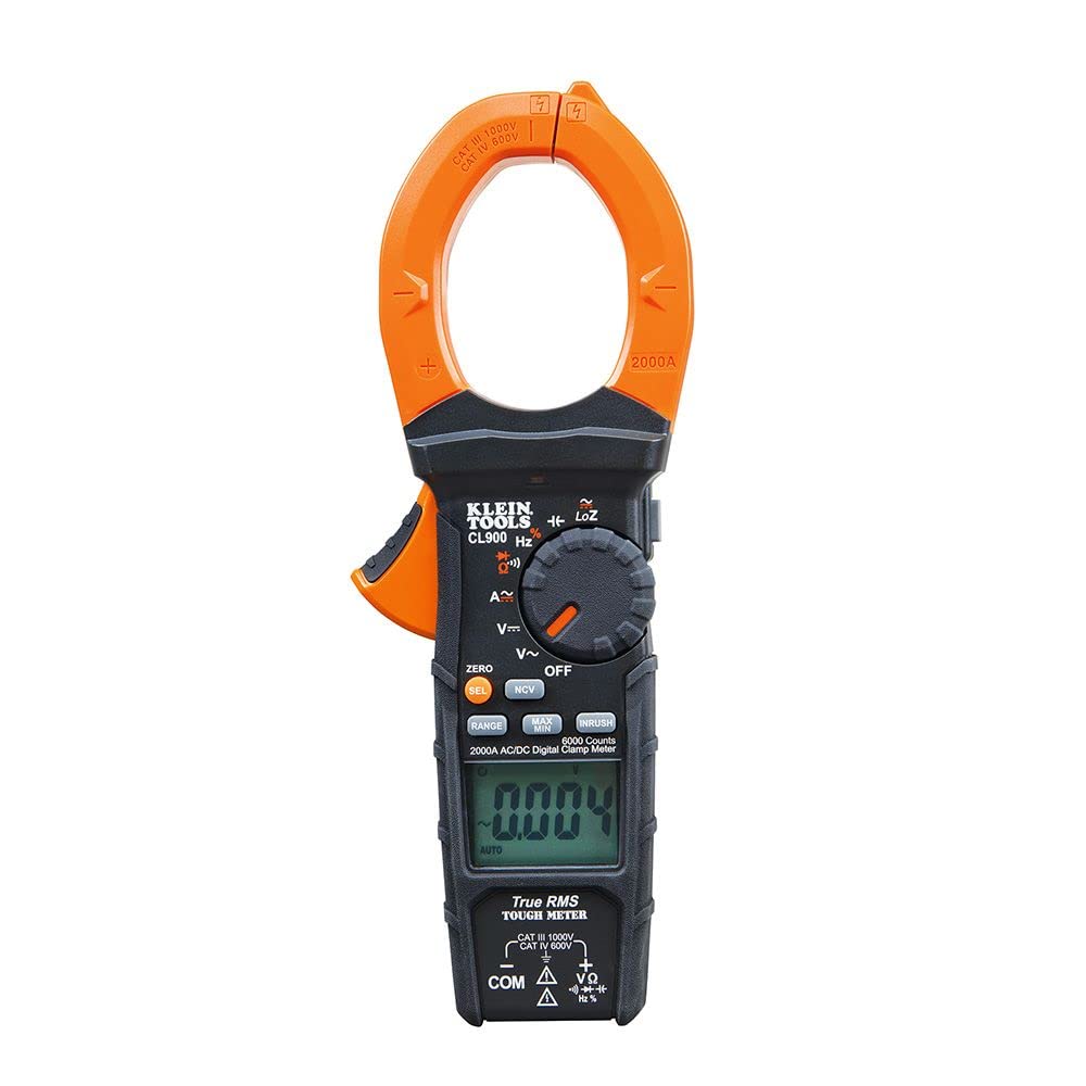 Klein Tools CL900 Digital Clamp Meter, Autoranging TRMS, AC/DC Voltage/Current, 2000A, LoZ , Continuity, Frequency, NCVT, Temp, More, 1000V