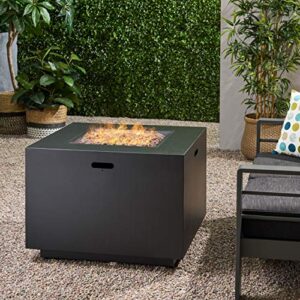 Christopher Knight Home Wellington Outdoor Iron 33" Square Fire Pit - 50,000 BTU, Dark Grey