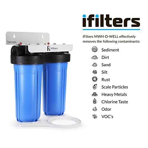 Well Water Whole House Filtration System Dual Stage Complete System Commercial Grade Sediment Odor Taste Rust, 1" Ports