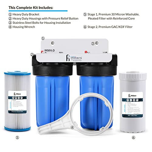 Well Water Whole House Filtration System Dual Stage Complete System Commercial Grade Sediment Odor Taste Rust, 1" Ports