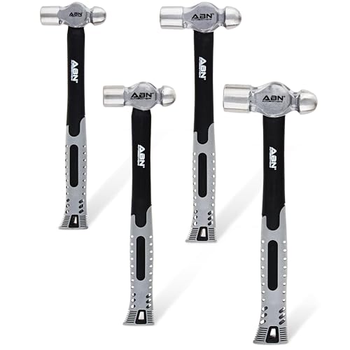 ABN Ball Pein Hammer 4-pc Set – 8, 12, 16, 24 oz Ounce – Fiberglass & Carbon Steel for Metal Rivet, Chisel, Punch