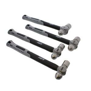 ABN Ball Pein Hammer 4-pc Set – 8, 12, 16, 24 oz Ounce – Fiberglass & Carbon Steel for Metal Rivet, Chisel, Punch