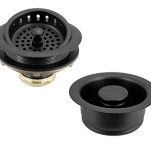 Westbrass D2165-62 Post Style Large Kitchen Basket Strainer with Waste Disposal Flange and Stopper, Matte Black