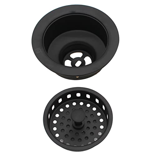 Westbrass D2165-62 Post Style Large Kitchen Basket Strainer with Waste Disposal Flange and Stopper, Matte Black