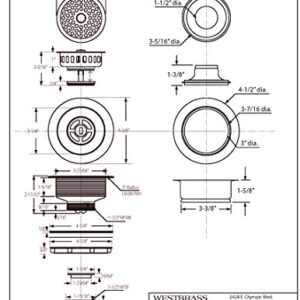 Westbrass D2165-62 Post Style Large Kitchen Basket Strainer with Waste Disposal Flange and Stopper, Matte Black