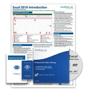 teachucomp deluxe video training tutorial course for microsoft excel 2016- video lessons, pdf instruction manual, quick reference guide, testing, certificate of completion