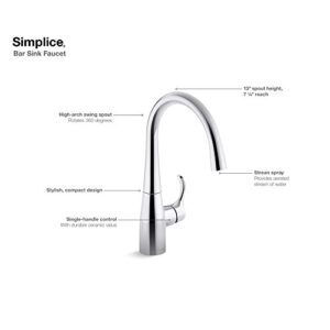 KOHLER 22034-VS Simplice Single-Handle Bar Sink Faucet, Secondary Kitchen Faucet, Bar Faucet, Vibrant Stainless