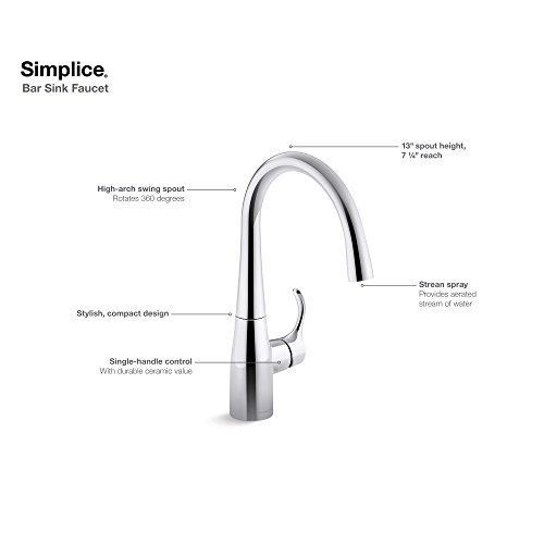 KOHLER 22034-VS Simplice Single-Handle Bar Sink Faucet, Secondary Kitchen Faucet, Bar Faucet, Vibrant Stainless