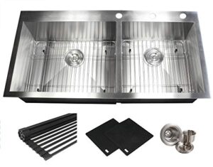 43 inch (6040) zero radius design 16 gauge topmount drop in over the counter large double bowl 5050 stainless steel kitchen sink premium package 43 inch (6040) kkr-ft4321-6040