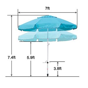 Abba Patio 7ft Beach Umbrella with Sand Anchor, Push Button Tilt and Carry Bag, UV 50+ Protection Windproof Portable Patio Umbrella for Garden Beach Outdoor, Teal Blue