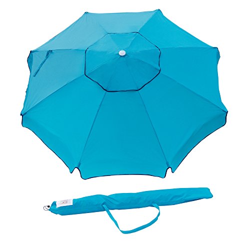 Abba Patio 7ft Beach Umbrella with Sand Anchor, Push Button Tilt and Carry Bag, UV 50+ Protection Windproof Portable Patio Umbrella for Garden Beach Outdoor, Teal Blue