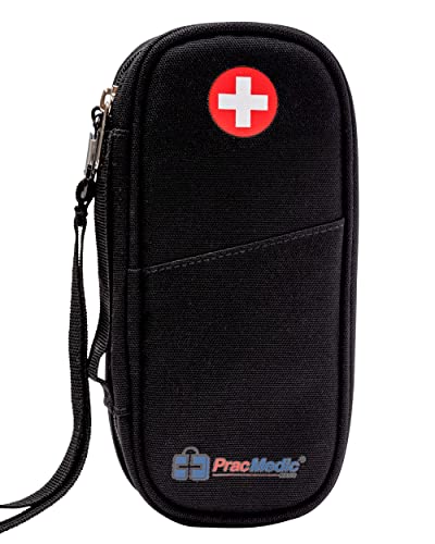 PracMedic Bags Epipen Carry Case- Holds Epi Pens, Auvi Q, Inhaler, Epinephrine, Allergy, Syringe, Diabetic Supplies, Insulated Medical Pouch, Travel Medicine Kit for Essentials and Emergency (Black)