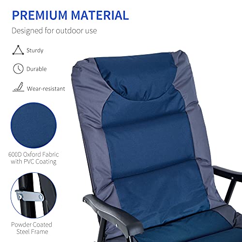 Outsunny 2 Piece Outdoor Rocking Chair Set, Patio Furniture Set with Folding Design, Armrests for Porch, Camping, Balcony, Navy Blue