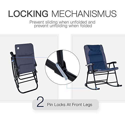 Outsunny 2 Piece Outdoor Rocking Chair Set, Patio Furniture Set with Folding Design, Armrests for Porch, Camping, Balcony, Navy Blue