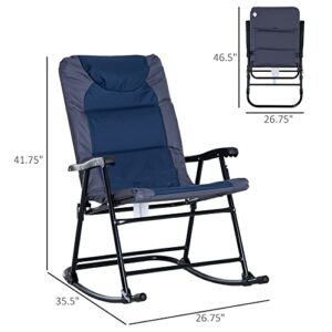 Outsunny 2 Piece Outdoor Rocking Chair Set, Patio Furniture Set with Folding Design, Armrests for Porch, Camping, Balcony, Navy Blue