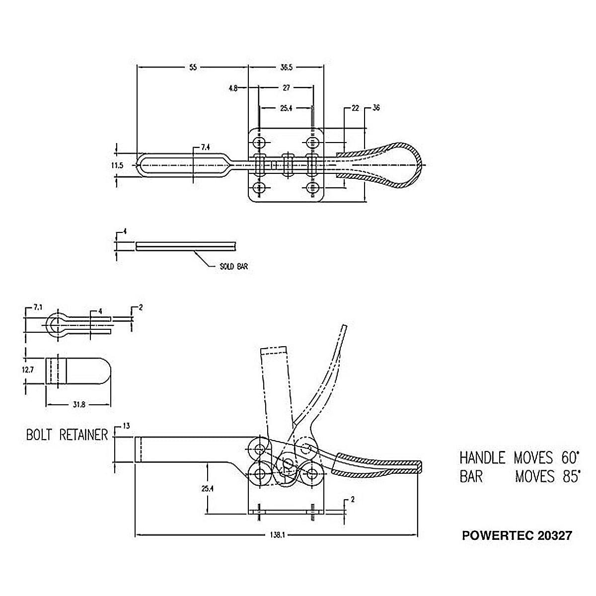 POWERTEC 20327 Quick Release Horizontal Toggle Clamp 201B - 300 lb Holding Capacity w Rubber Pressure Tip, 4PK