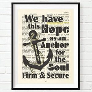 Nautical Bible Verse Christian Art Prints, Set of 4, Isaiah 43:2, Isaiah 46:4, Psalm 93:4, Hebrews 6:19, Unframed, Bible Verse Scripture Wall Decor Poster, 8x10 Inches