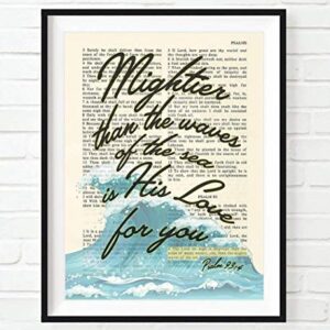 Nautical Bible Verse Christian Art Prints, Set of 4, Isaiah 43:2, Isaiah 46:4, Psalm 93:4, Hebrews 6:19, Unframed, Bible Verse Scripture Wall Decor Poster, 8x10 Inches