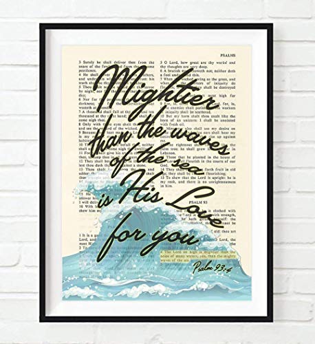 Nautical Bible Verse Christian Art Prints, Set of 4, Isaiah 43:2, Isaiah 46:4, Psalm 93:4, Hebrews 6:19, Unframed, Bible Verse Scripture Wall Decor Poster, 8x10 Inches