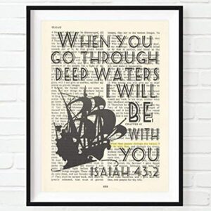 Nautical Bible Verse Christian Art Prints, Set of 4, Isaiah 43:2, Isaiah 46:4, Psalm 93:4, Hebrews 6:19, Unframed, Bible Verse Scripture Wall Decor Poster, 8x10 Inches