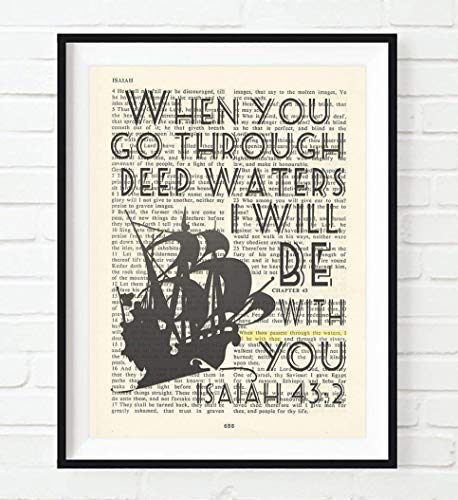 Nautical Bible Verse Christian Art Prints, Set of 4, Isaiah 43:2, Isaiah 46:4, Psalm 93:4, Hebrews 6:19, Unframed, Bible Verse Scripture Wall Decor Poster, 8x10 Inches