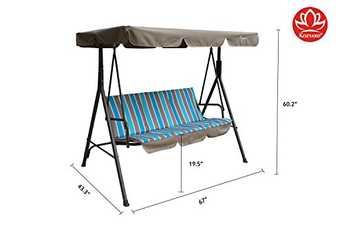 Alicia Patio Swing Chair with 3 Comfortable Cushion Seats and Strong Weather Resistant Powder Coated Steel Frame (Blue Stripe)