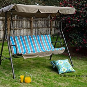 Alicia Patio Swing Chair with 3 Comfortable Cushion Seats and Strong Weather Resistant Powder Coated Steel Frame (Blue Stripe)