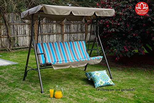 Alicia Patio Swing Chair with 3 Comfortable Cushion Seats and Strong Weather Resistant Powder Coated Steel Frame (Blue Stripe)