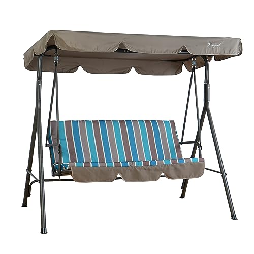 Alicia Patio Swing Chair with 3 Comfortable Cushion Seats and Strong Weather Resistant Powder Coated Steel Frame (Blue Stripe)