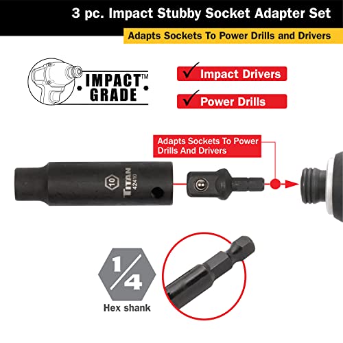 Titan 12061 3-Piece Stubby Impact Socket Adapter and Extension Set