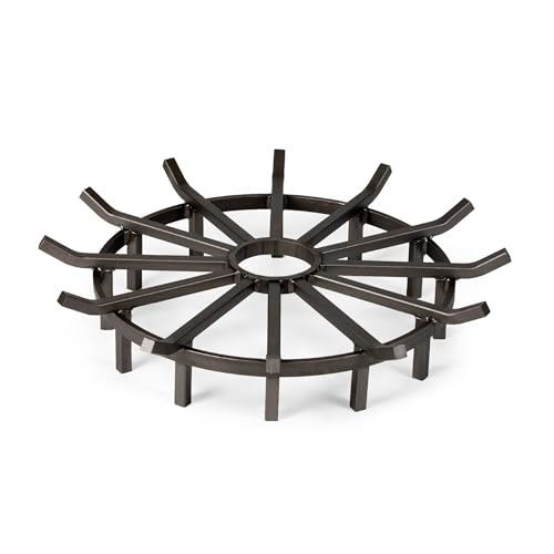 Ash & Ember 28" Wagon Wheel Fire Grate, High-Efficiency Smoke-Free Fireplace Log Grate, Decorative Wood Burning Lifted Grate Pit, Sandblasted Steel with Light Oil Coating