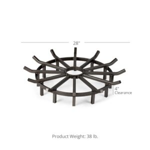 Ash & Ember 28" Wagon Wheel Fire Grate, High-Efficiency Smoke-Free Fireplace Log Grate, Decorative Wood Burning Lifted Grate Pit, Sandblasted Steel with Light Oil Coating