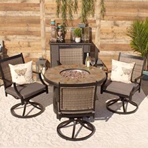 Pebble Lane LIving 42" Natural Slate and Copper Top Outdoor Propane Gas Fire Pit Table: Powder-Coated Black Frame