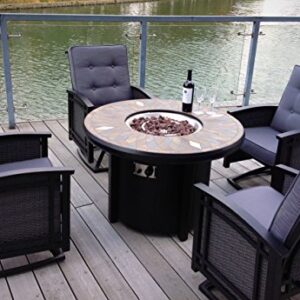 Pebble Lane LIving 42" Natural Slate and Copper Top Outdoor Propane Gas Fire Pit Table: Powder-Coated Black Frame