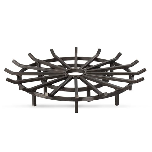 Ash & Ember 36" Wagon Wheel Fire Grate, High-Efficiency Smoke-Free Fireplace Log Grate, Decorative Wood Burning Lifted Grate Pit, Sandblasted Steel with Light Oil Coating