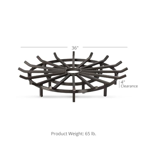 Ash & Ember 36" Wagon Wheel Fire Grate, High-Efficiency Smoke-Free Fireplace Log Grate, Decorative Wood Burning Lifted Grate Pit, Sandblasted Steel with Light Oil Coating