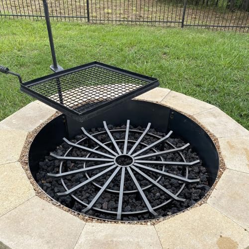 Ash & Ember 36" Wagon Wheel Fire Grate, High-Efficiency Smoke-Free Fireplace Log Grate, Decorative Wood Burning Lifted Grate Pit, Sandblasted Steel with Light Oil Coating