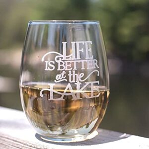 Life is Better at the Lake, Lake House Decor, Set of Two 20oz Etched Wine Glasses