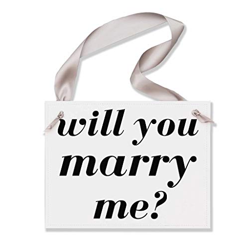 Will You Marry Me Sign For Wedding Proposal | Engagement Banner | Black Ink Gray Ribbon Ivory Paper